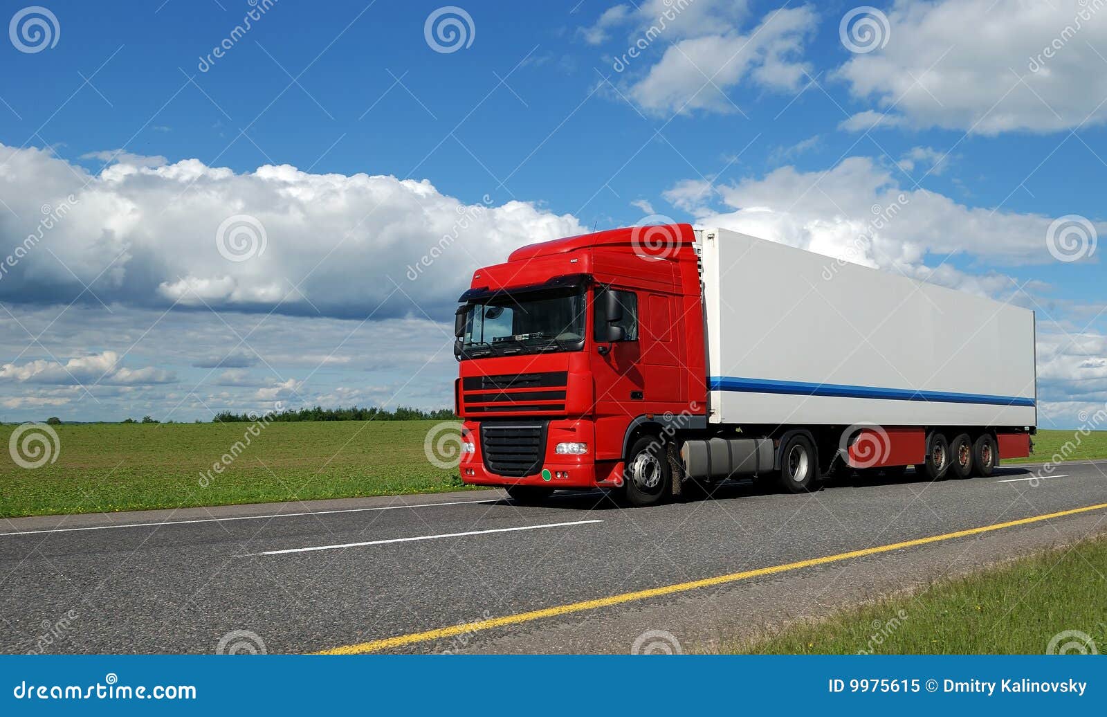 Red Lorry with White Trailer Stock Image - Image of freighting ...