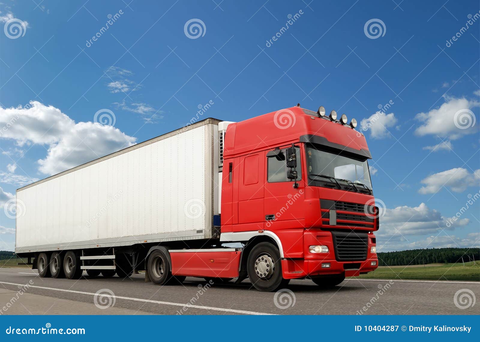 Red Lorry with White Trailer Over Blue Sky Stock Image - Image of ...