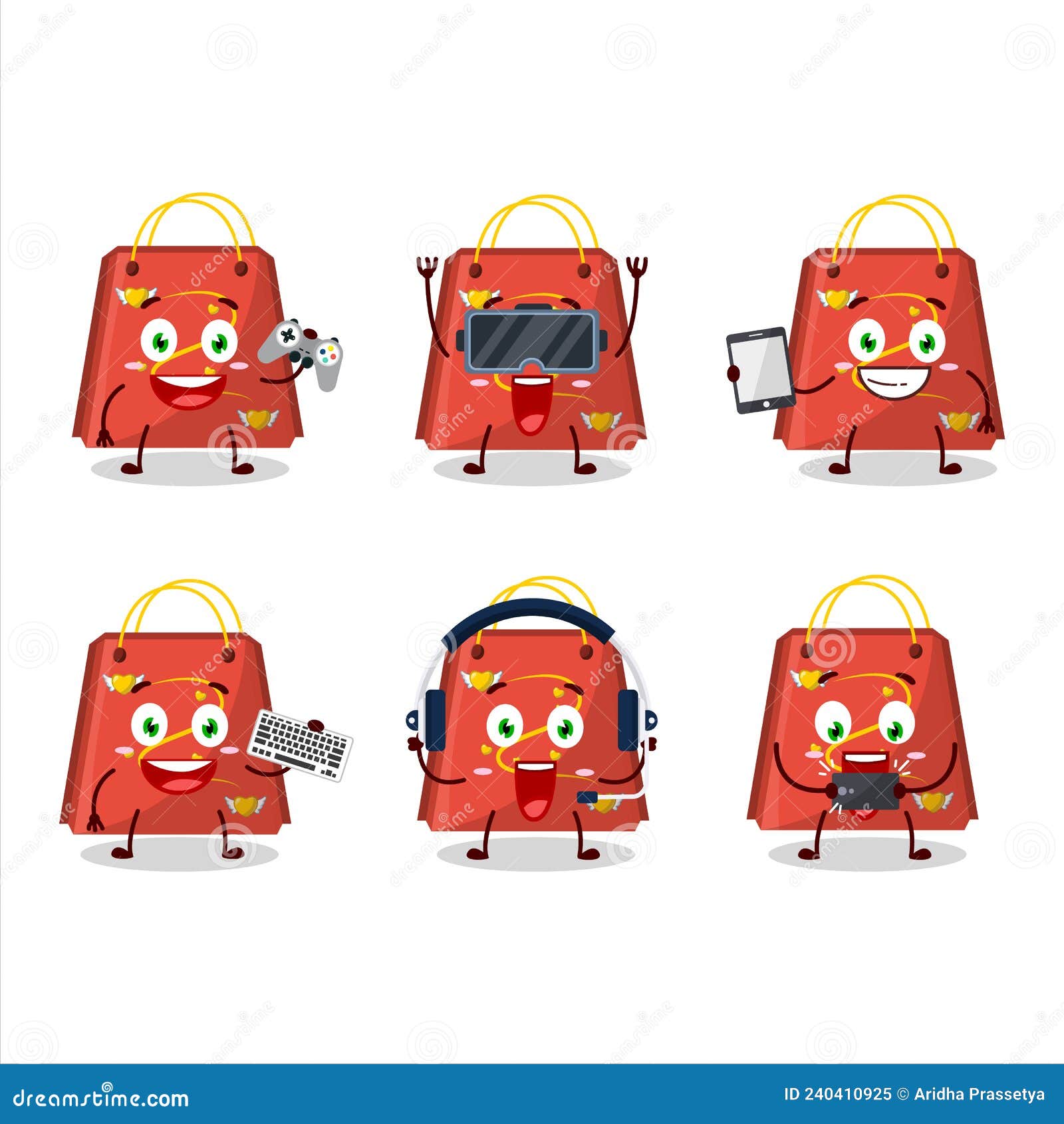 Red Love Bag Cartoon Character Are Playing Games With Various Cute