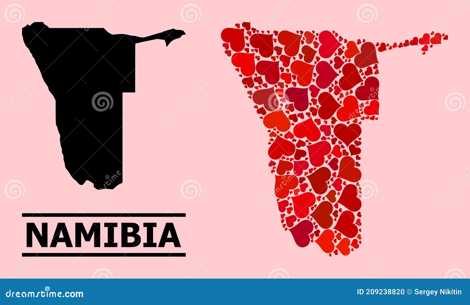 Red Love Collage Map of Namibia Stock Illustration - Illustration of ...