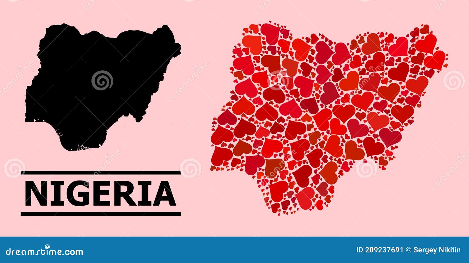 Red Love Heart Pattern Map of Nigeria Stock Illustration - Illustration ...