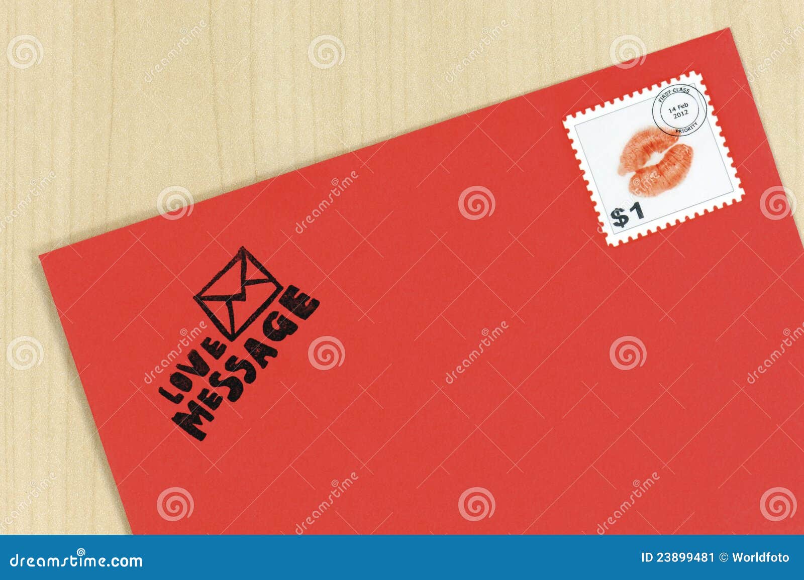 Red love letter and stamp stock image. Image of kiss - 23899481