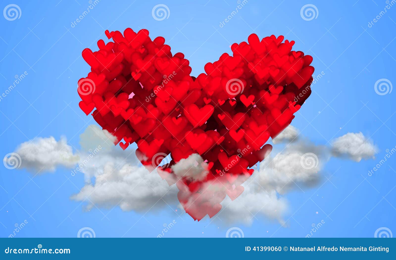 Red Love Shape Particles on the Sky Blue Background Stock Illustration ...