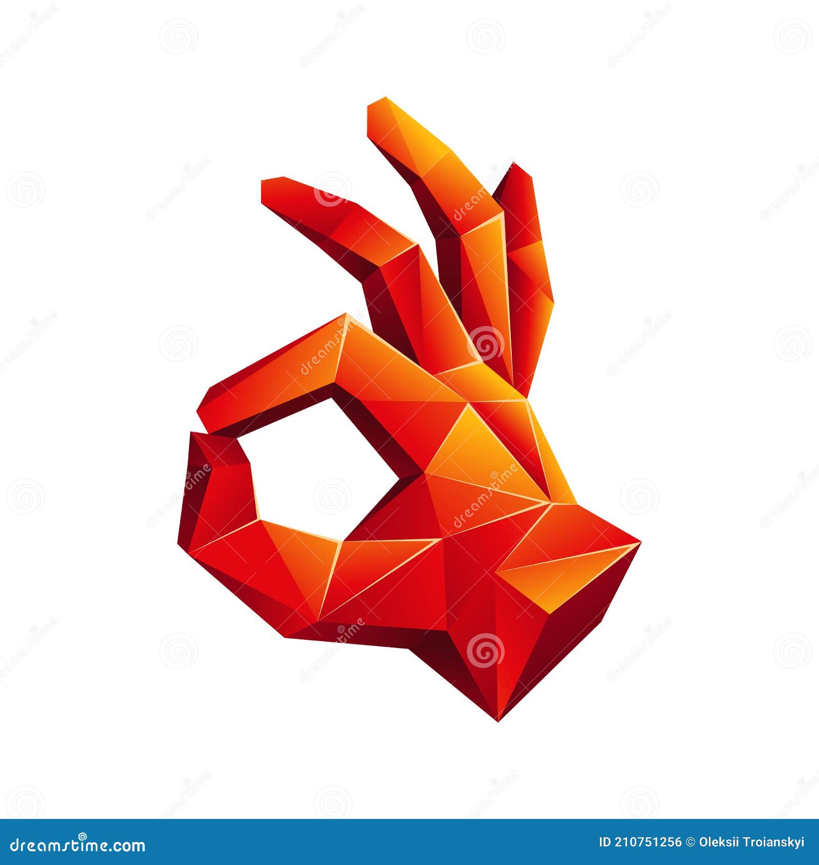 Red Low Poly Ok Gesture Icon on a White Background. Vector Geometric Ok ...