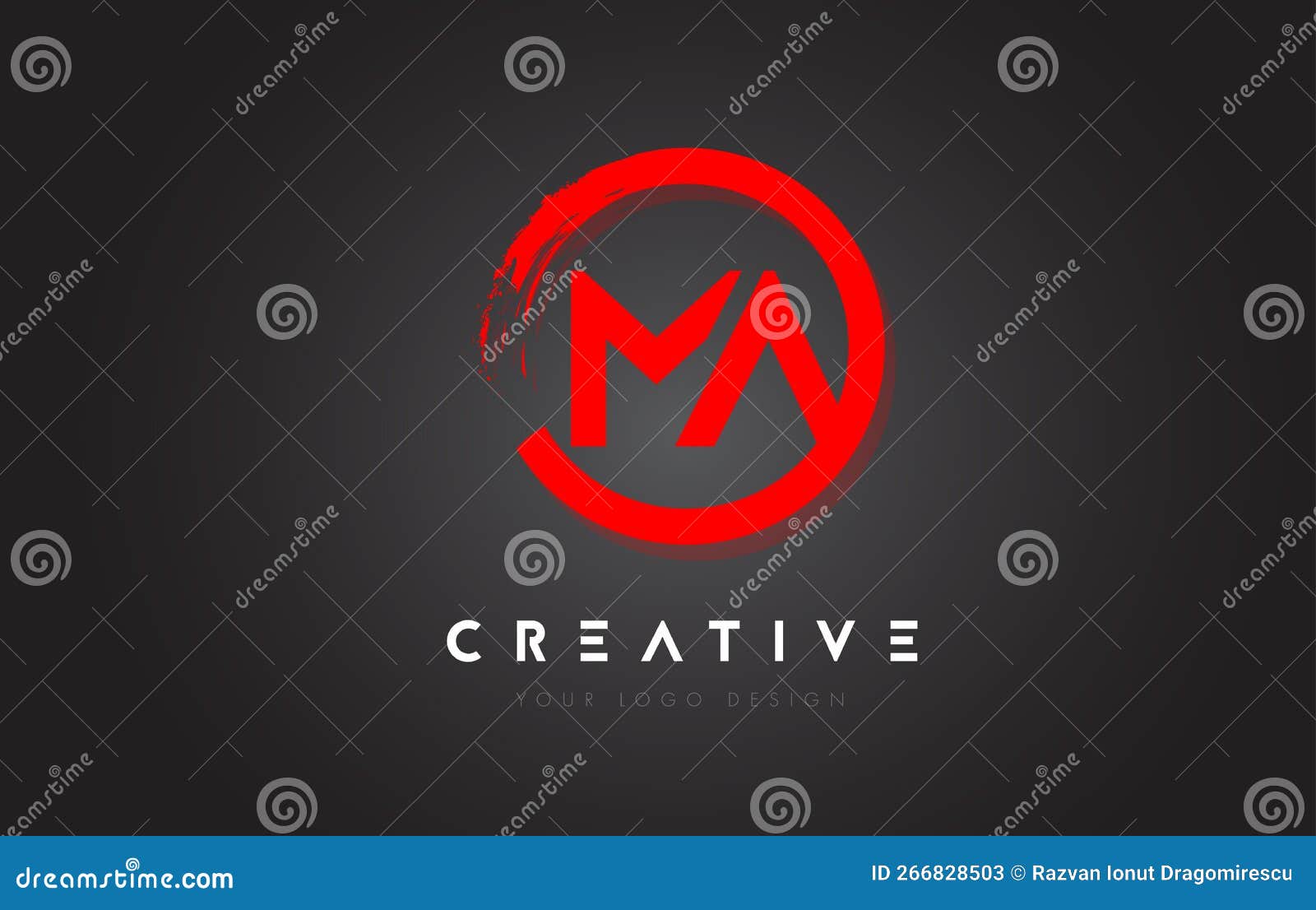 Red MA Circular Letter Logo with Circle Brush Design and Black ...