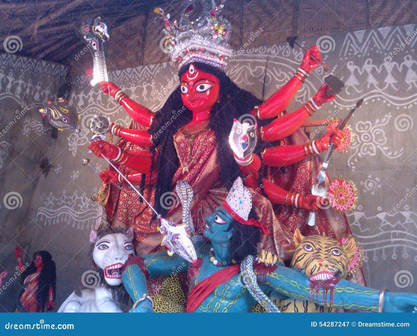 Red maa durga in a village stock image. Image of durga - 54287247