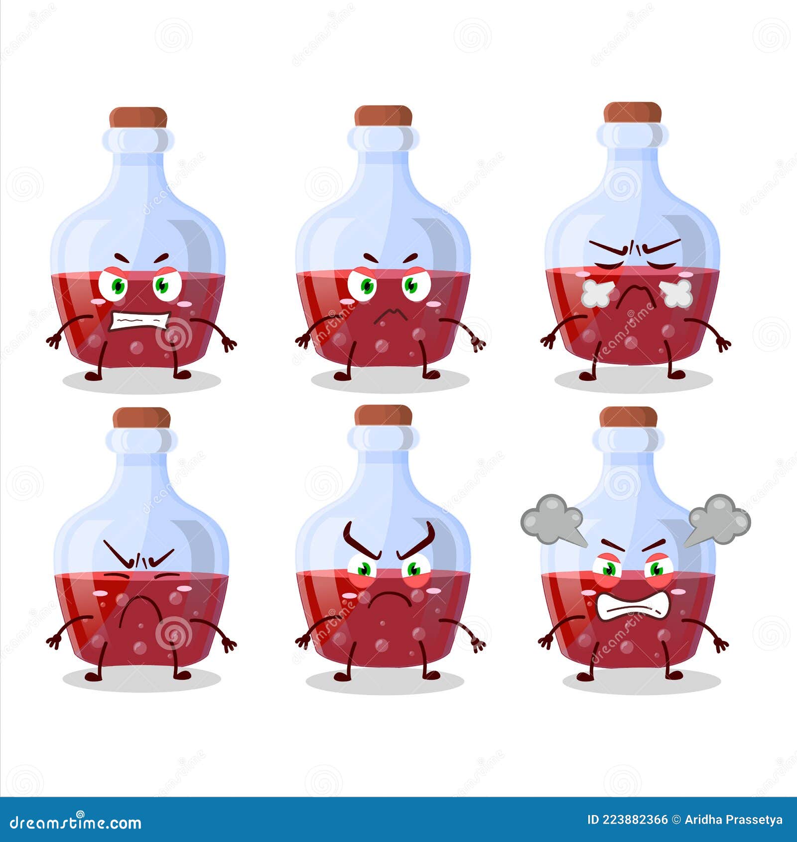Red Magic Potion Cartoon Character with Various Angry Expressions Stock ...