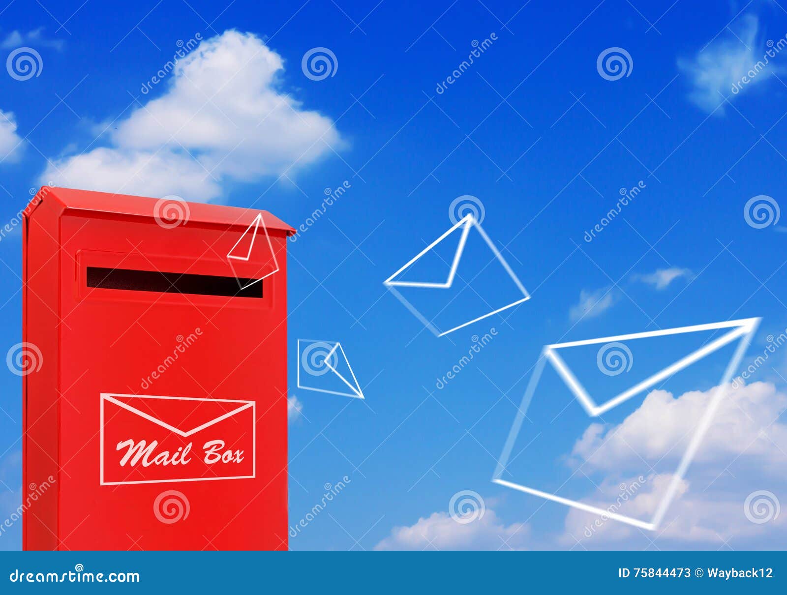 Red Mail Box and Flying Letter Stock Image - Image of service, shipment ...