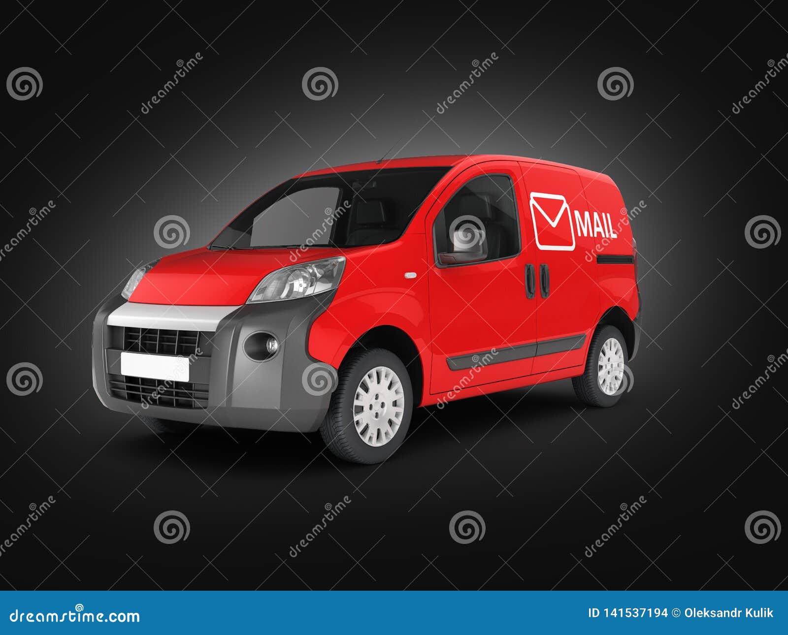 Red Mail Car on Black Gradient Background 3D Stock Illustration ...