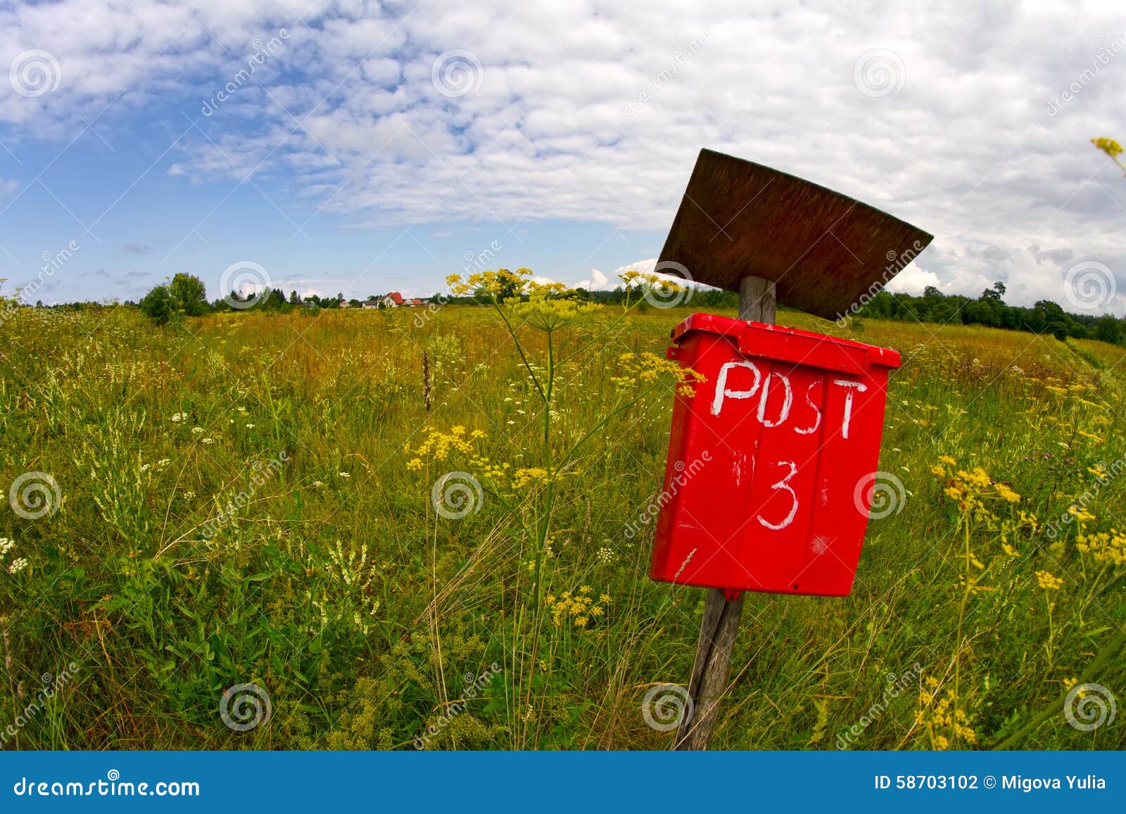 Red Mail Post Box in a Field Stock Photo - Image of nature, office ...