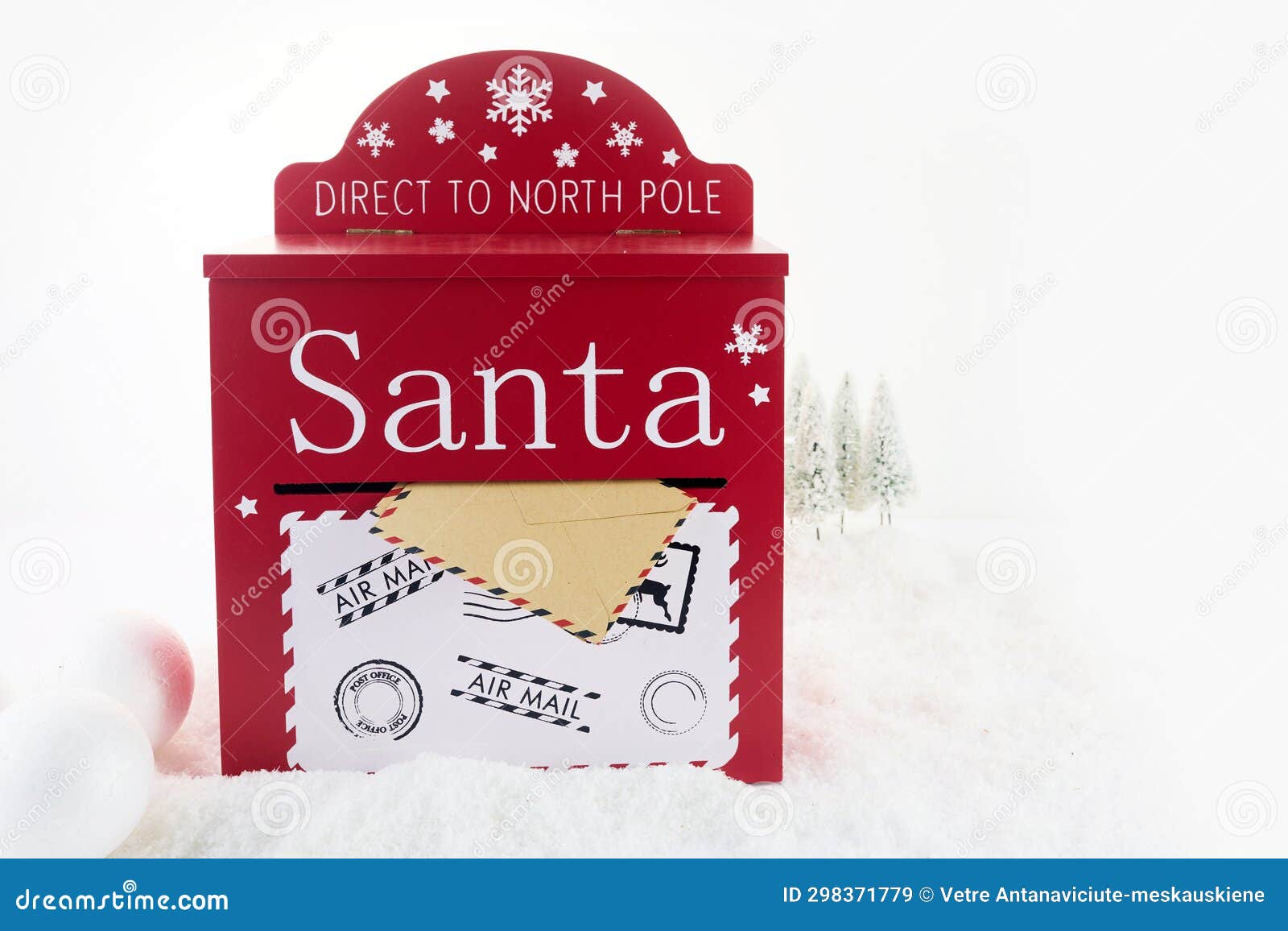 Red Mailbox For Christmas Mailings With Letters To Santa Claus And Elf