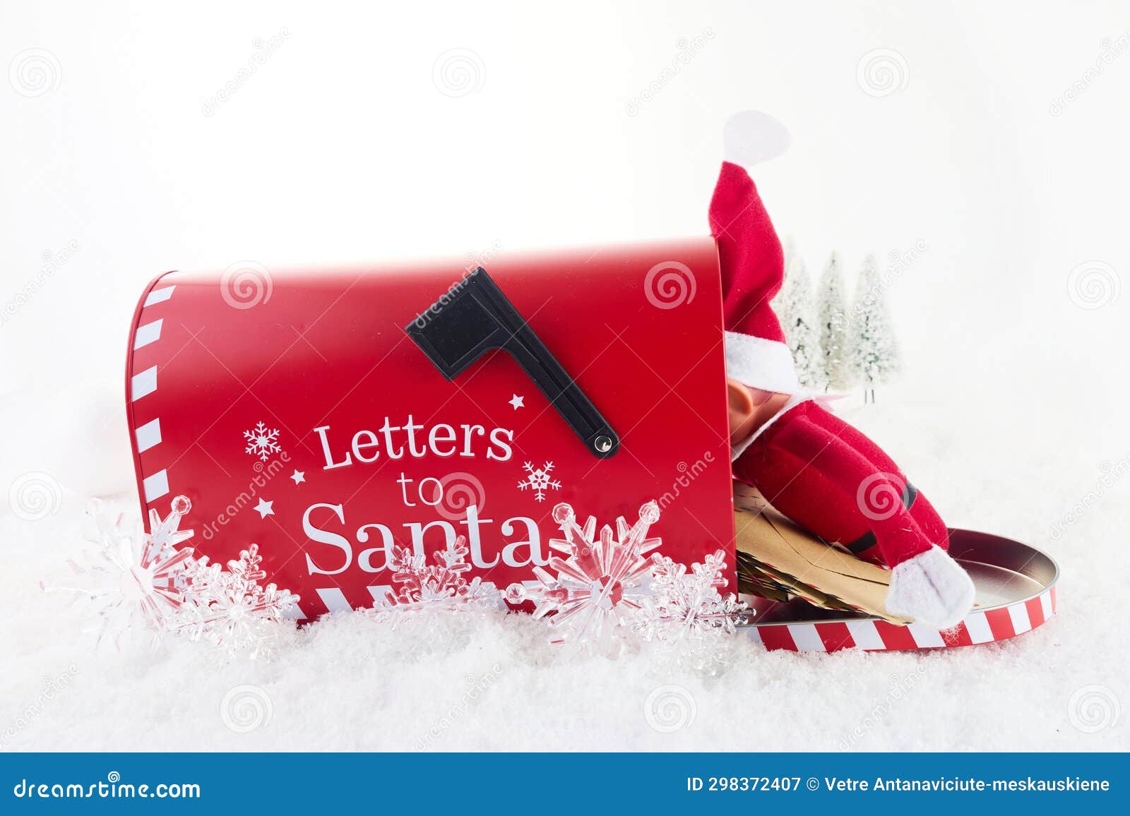 Red Mailbox For Christmas Mailings With Letters To Santa Claus And Elf