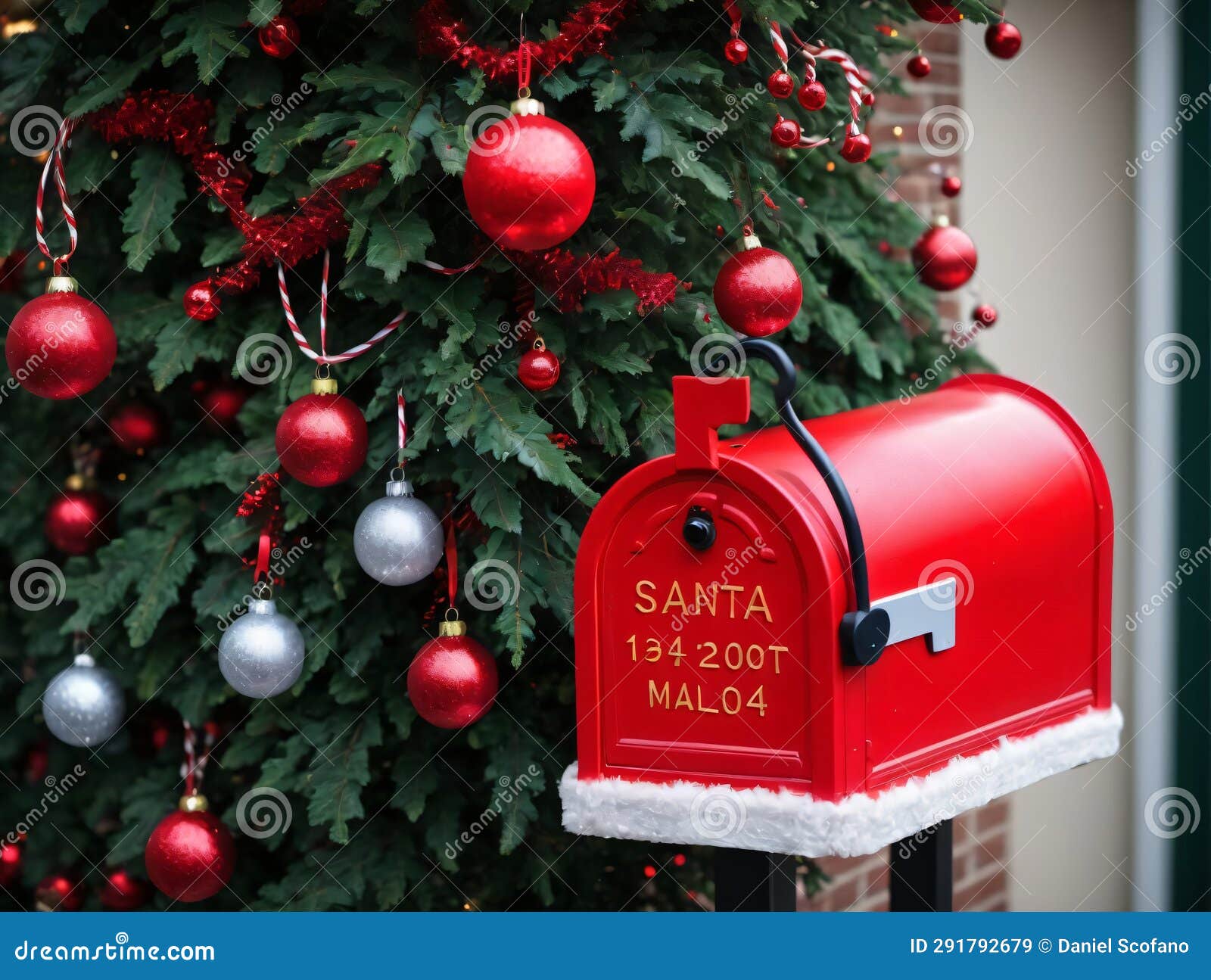 A Red Mailbox with a Christmas Tree in the Background. Generative AI ...