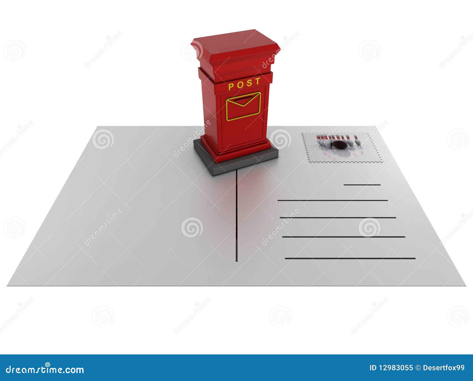 Red mailbox with postcard stock illustration. Illustration of delivery ...