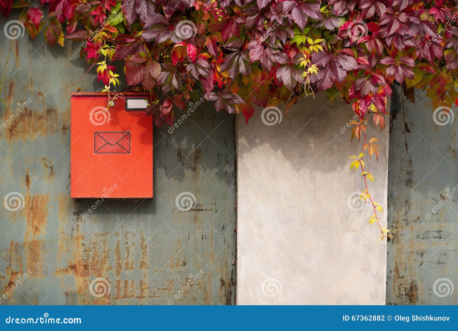Red Mailbox on a Wall with Purple Ivy Stock Photo - Image of texture ...