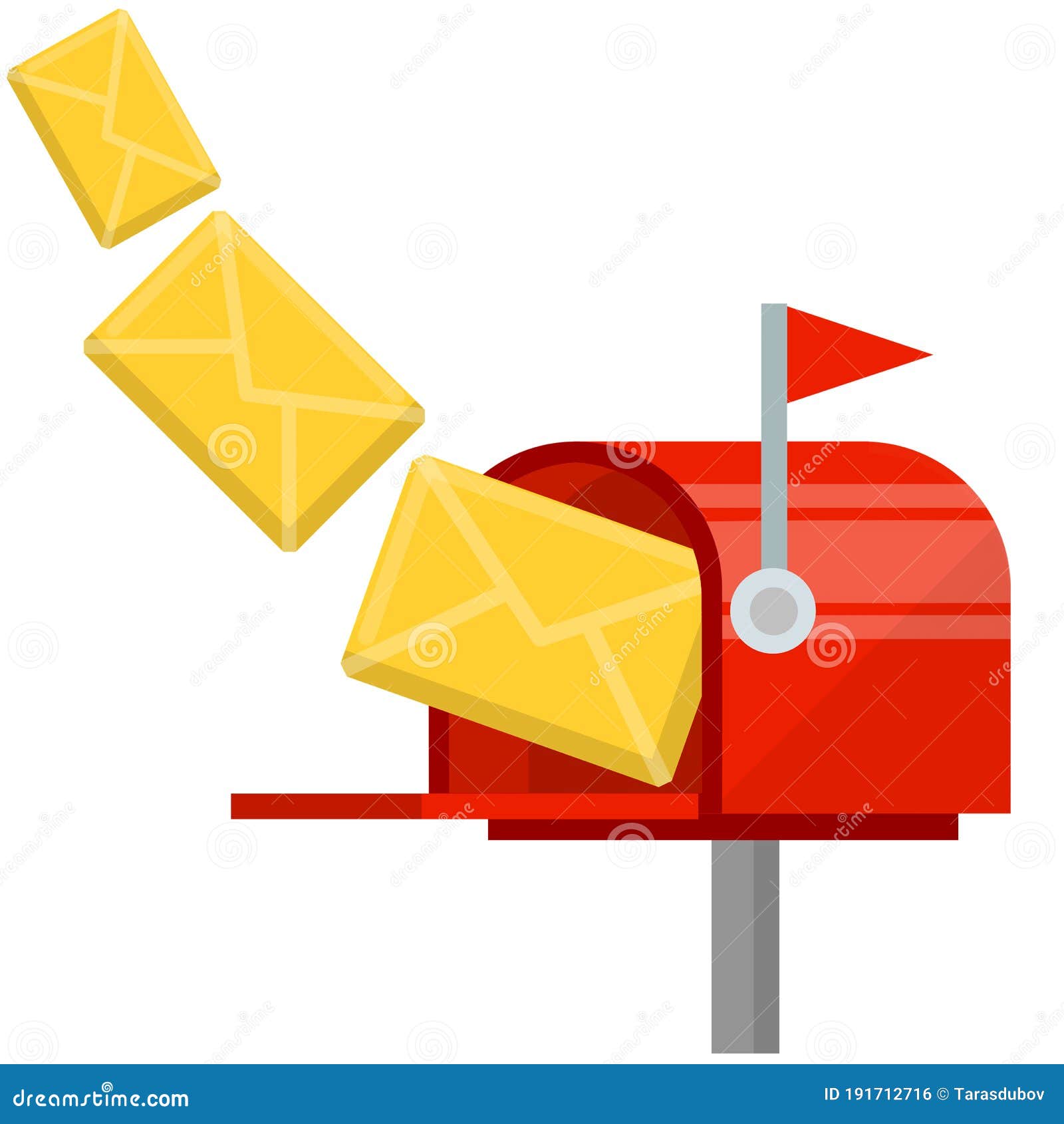 Red Mailbox with Yellow Letter in Envelope. Mail and Message. Cartoon ...