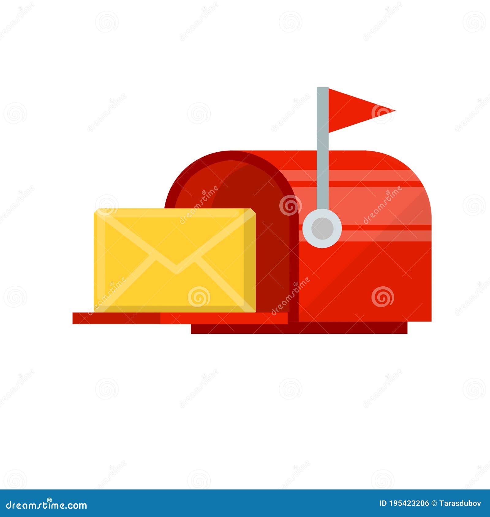 Red Mailbox with Yellow Letter in Envelope. Mail and Message. Cartoon ...