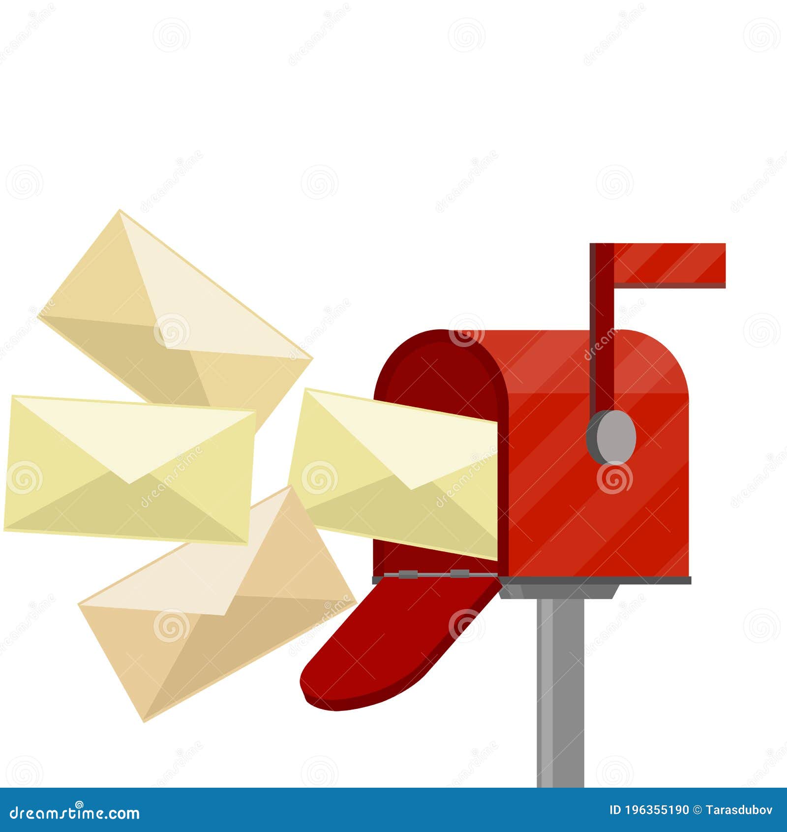 Red Mailbox with Yellow Letter in Envelope. Mail and Message Stock ...