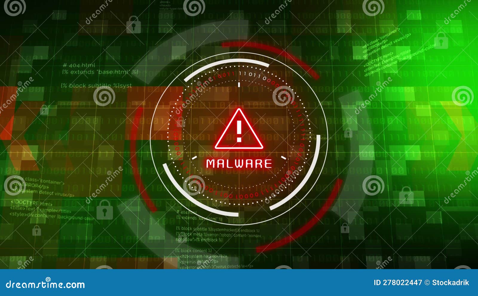 Red MALWARE Warning with Exclamation Mark in Circle with Numbers. Green ...