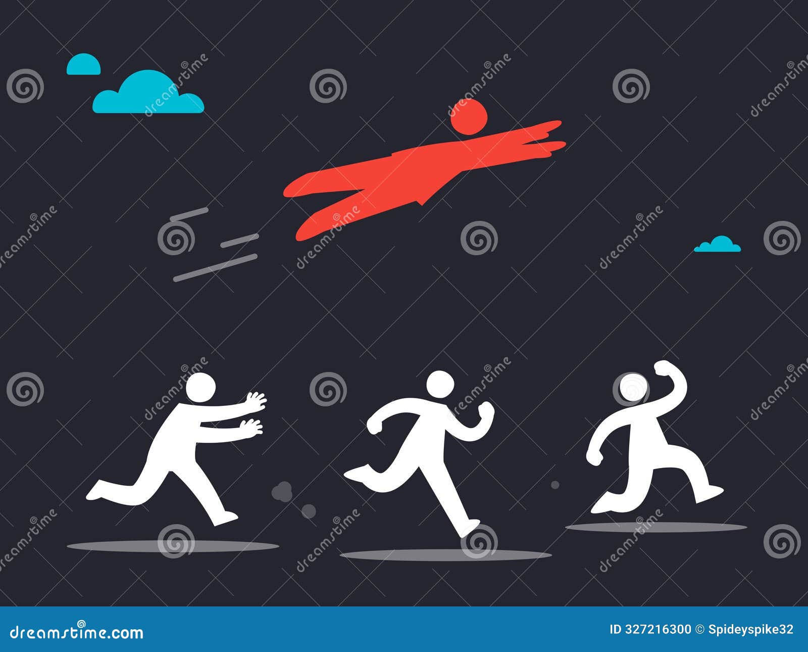 A Red Man is Flying Over Running People. Isolated Vector Illustration ...