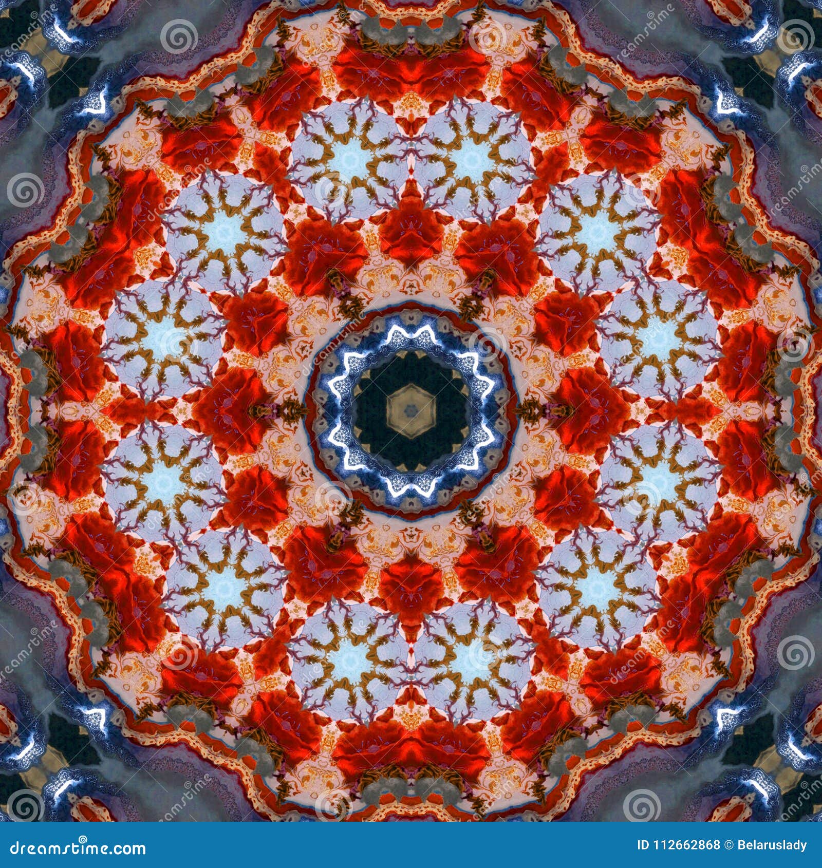 Red Mandala Flower stock illustration. Illustration of pattern - 112662868