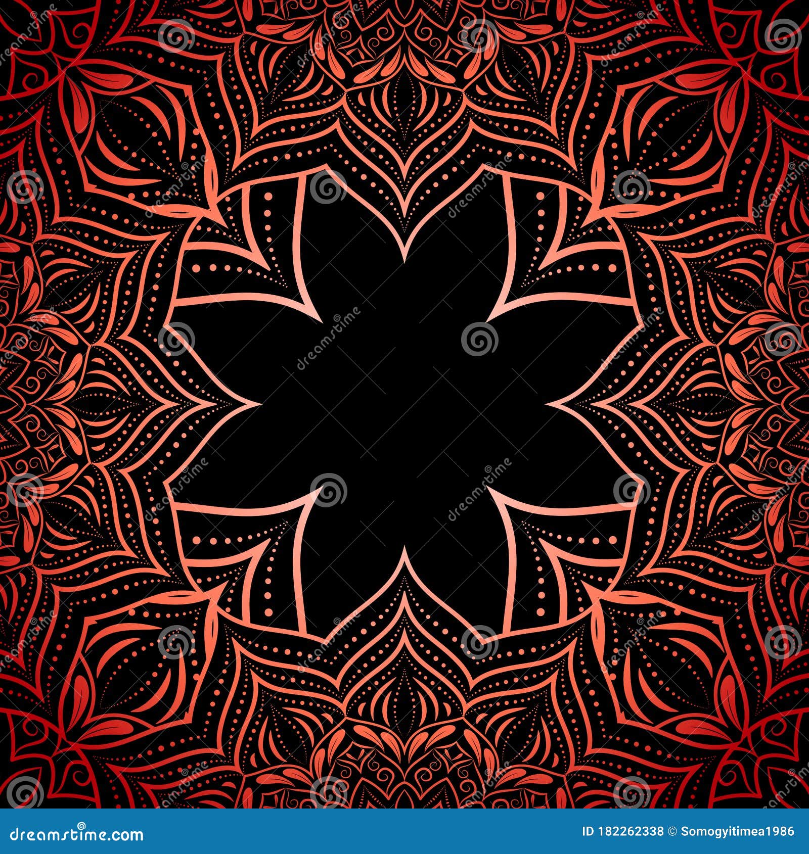 Red Mandala Pattern on Black Background. Stock Vector - Illustration of ...