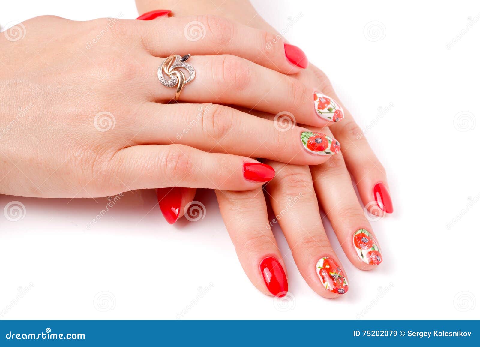 Red Manicure with a Pattern Isolated on White Background Stock Image ...
