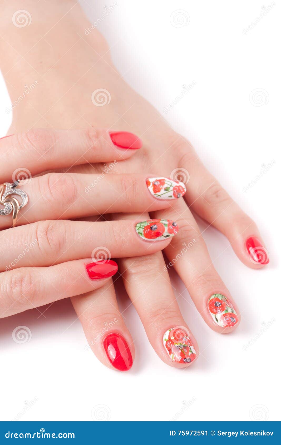 Red Manicure With A Pattern Isolated On White Background Royalty-Free ...