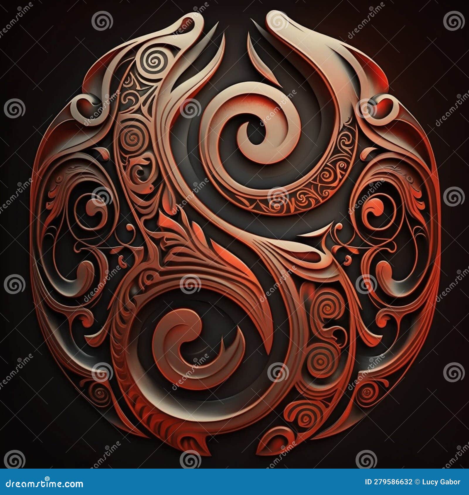 Red maori pattern drawing stock illustration. Illustration of fine ...