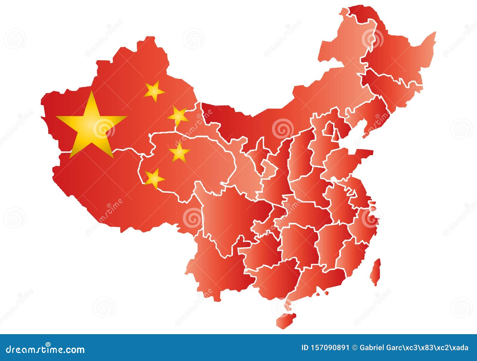 Red Map of the Flag of China. Stock Vector - Illustration of chinese ...