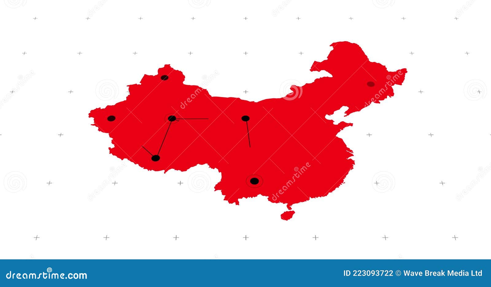 Red Map with Fast Moving Black Network of Connected Points on White ...