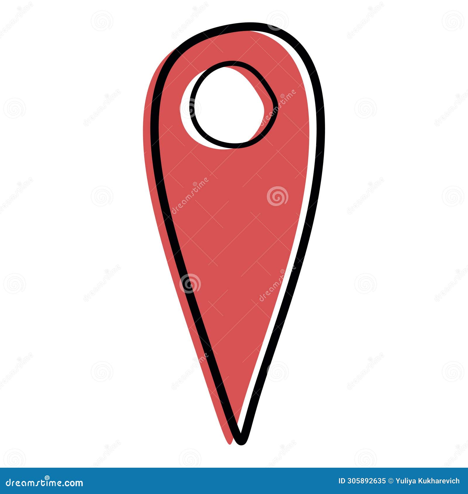 Red Map Location Doodle Icon. Vector Color Linear Pointer or Mark ...