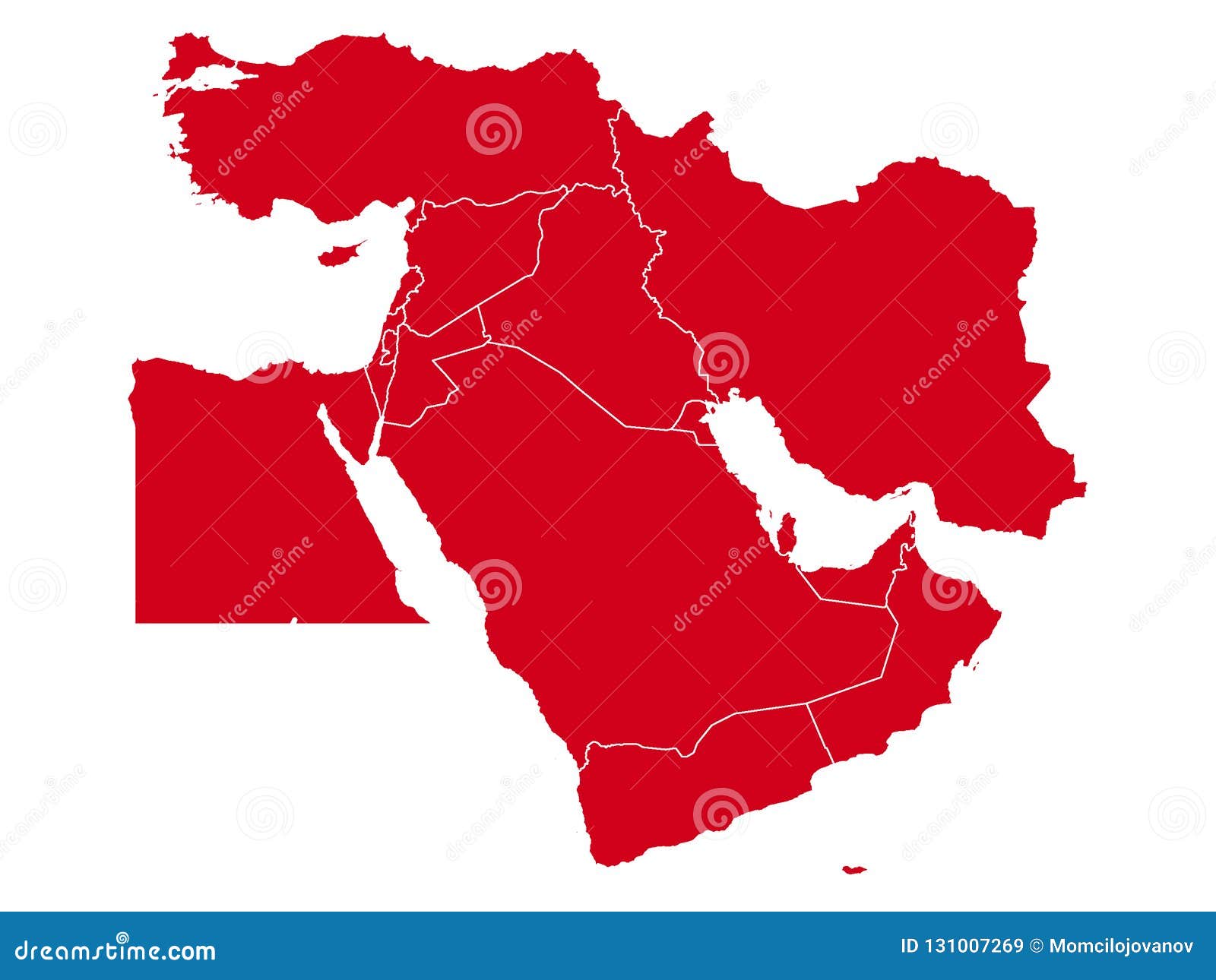 Red map of the Middle East stock vector. Illustration of vector - 131007269