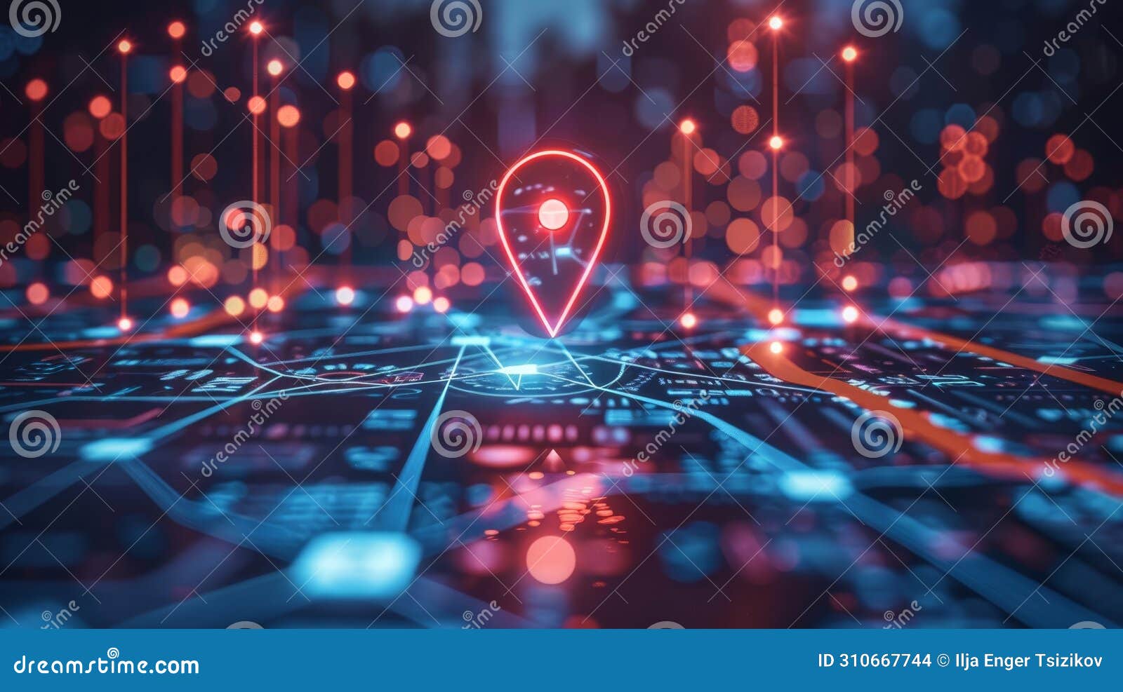 Red Map Pin on Cityscape Network Connection for Gps Navigation ...