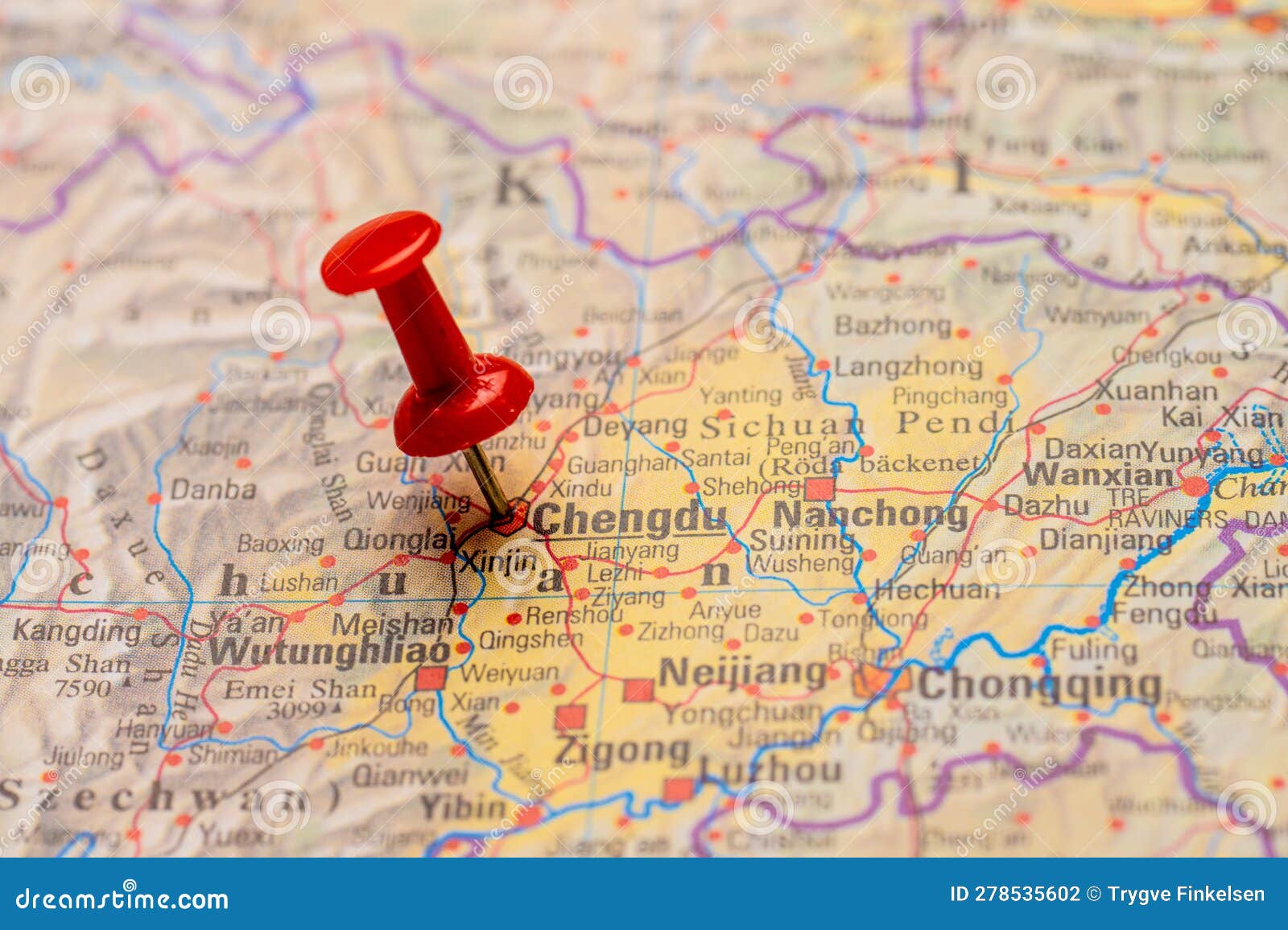 Red Map Pin on a Map of Chengdu.. Stock Photo - Image of earth ...