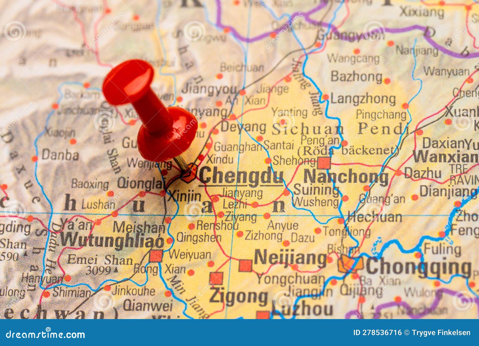Red Map Pin on a Map of Chengdu.. Stock Photo - Image of world, journey ...