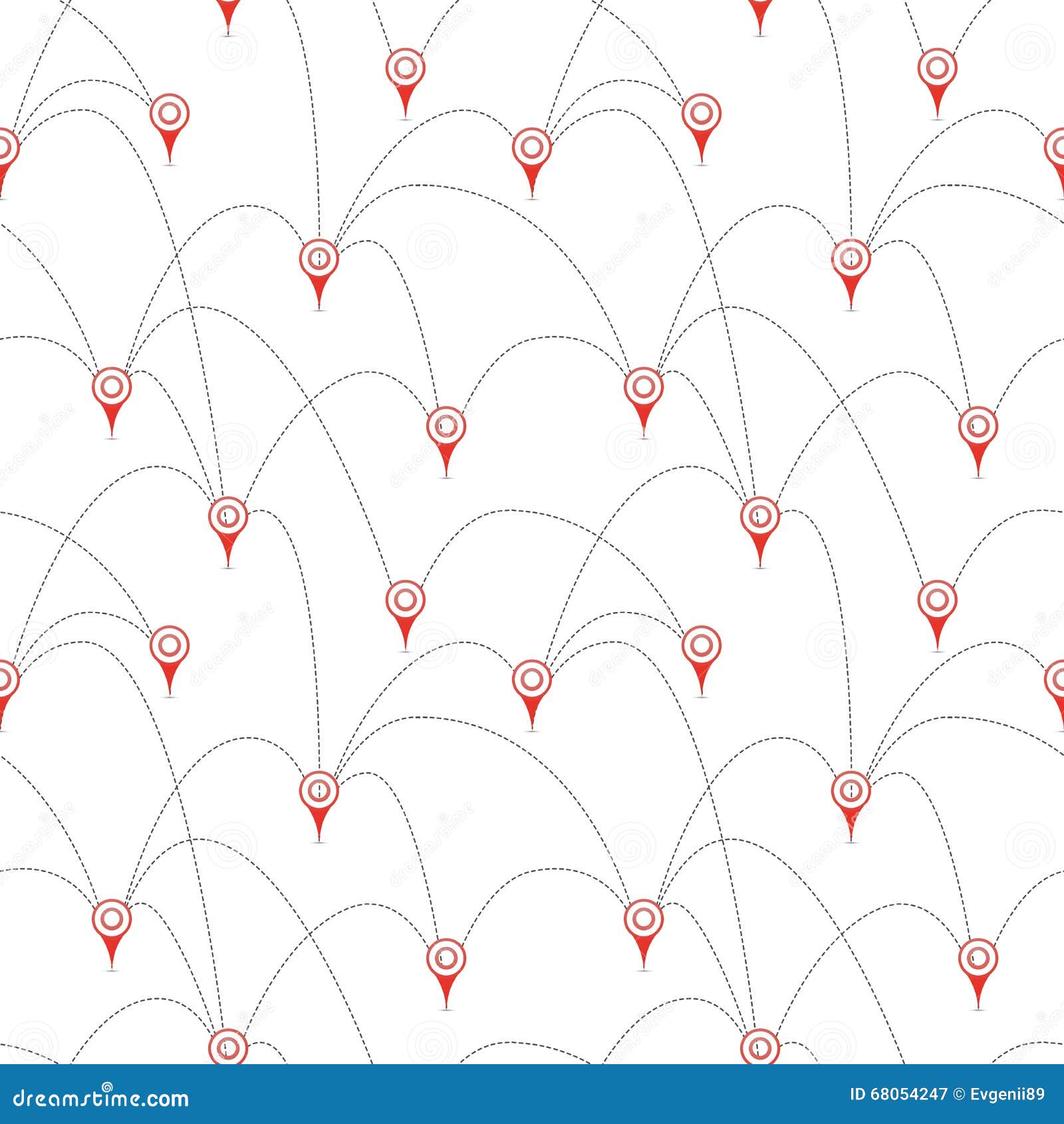 Red Map Pins with Routes on White, Seamless Pattern Stock Illustration ...