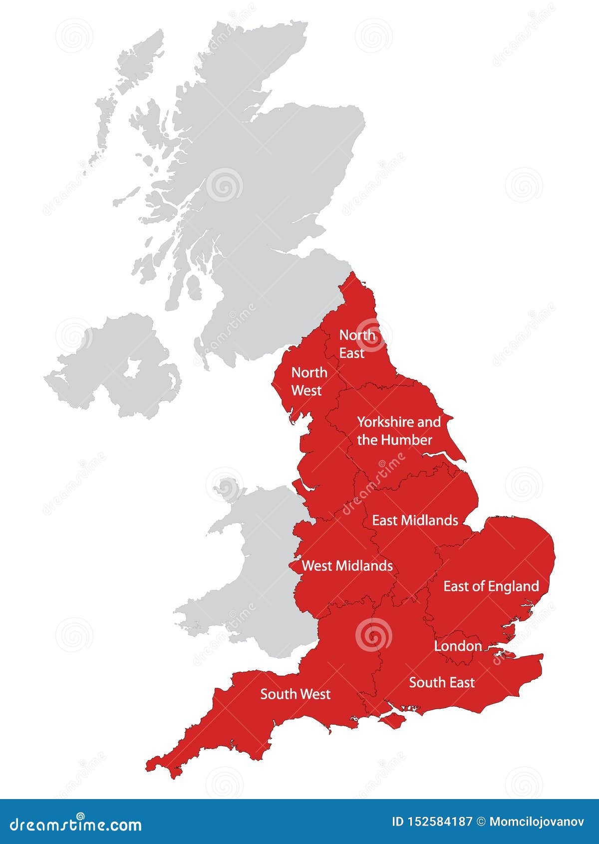 Red Map of Regions of England with Names Stock Vector - Illustration of ...