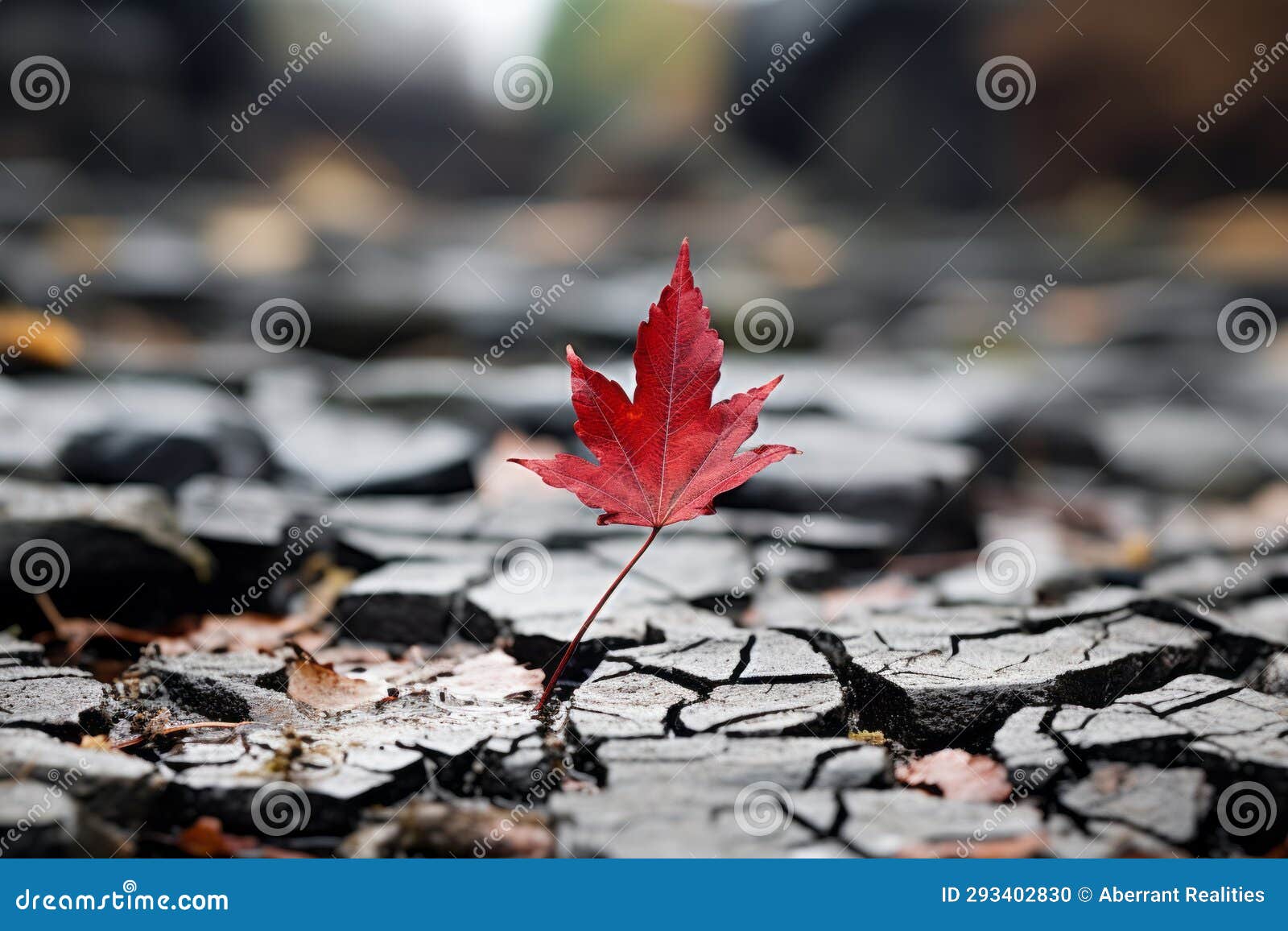 A Red Maple Leaf Sits on the Ground in a Crack in the Ground Stock ...