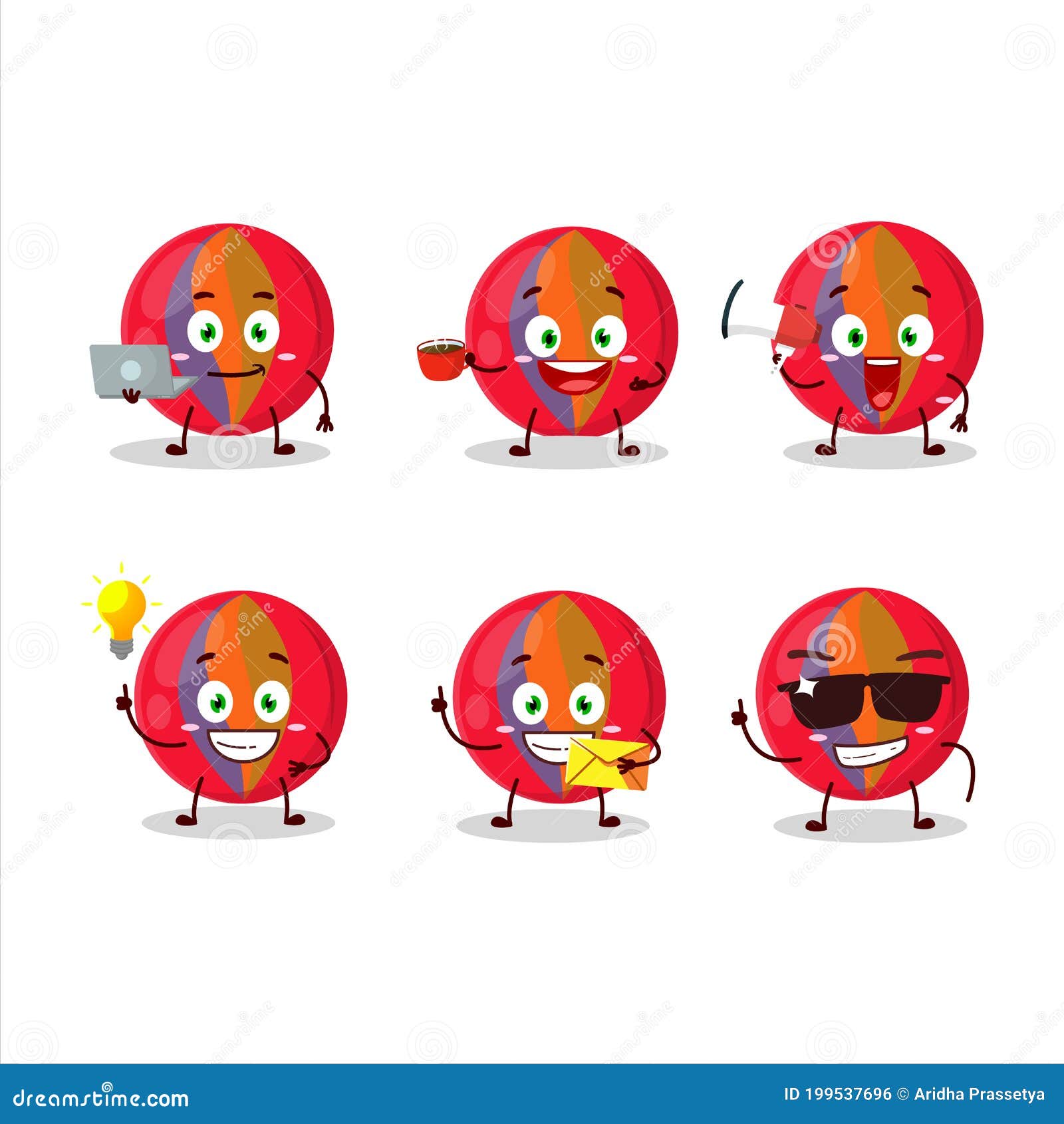 Red Marbles Cartoon Character with Various Types of Business Emoticons ...