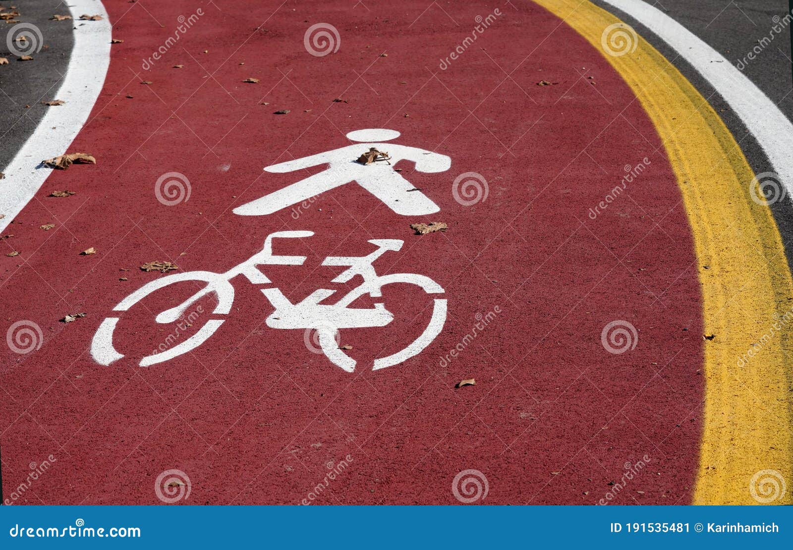 Red Marked Path for Pedestrians and Cyclists Stock Image - Image of ...