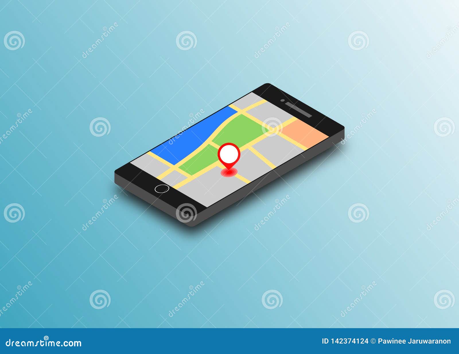 Red Marker on GPS Navigator Location Map Inside Smartphone. Isometric ...
