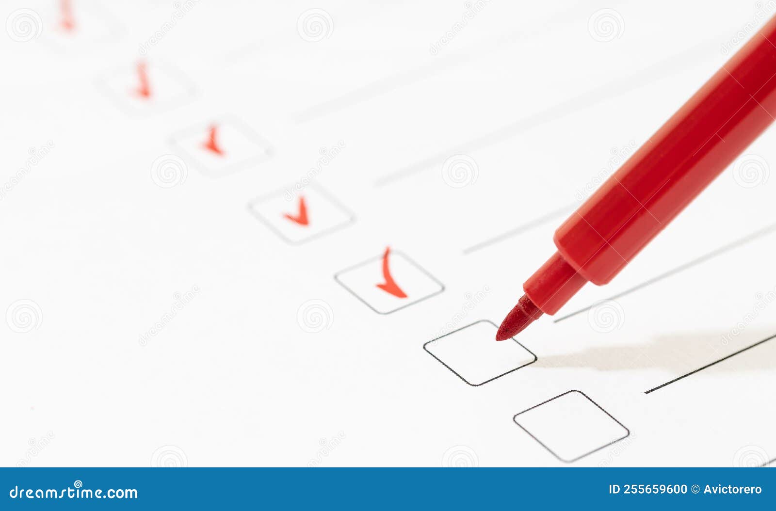 Red Marker with Markers on the Checklist Sheet Stock Photo - Image of ...
