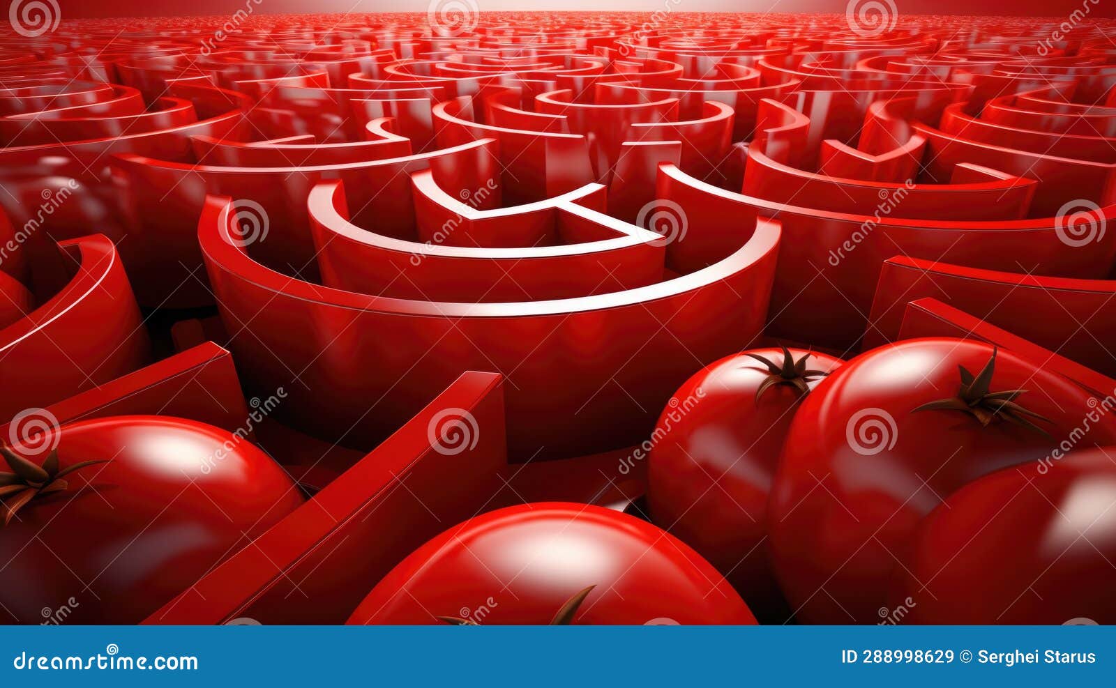 A Red Maze with Tomatoes in it, AI Stock Illustration - Illustration of ...