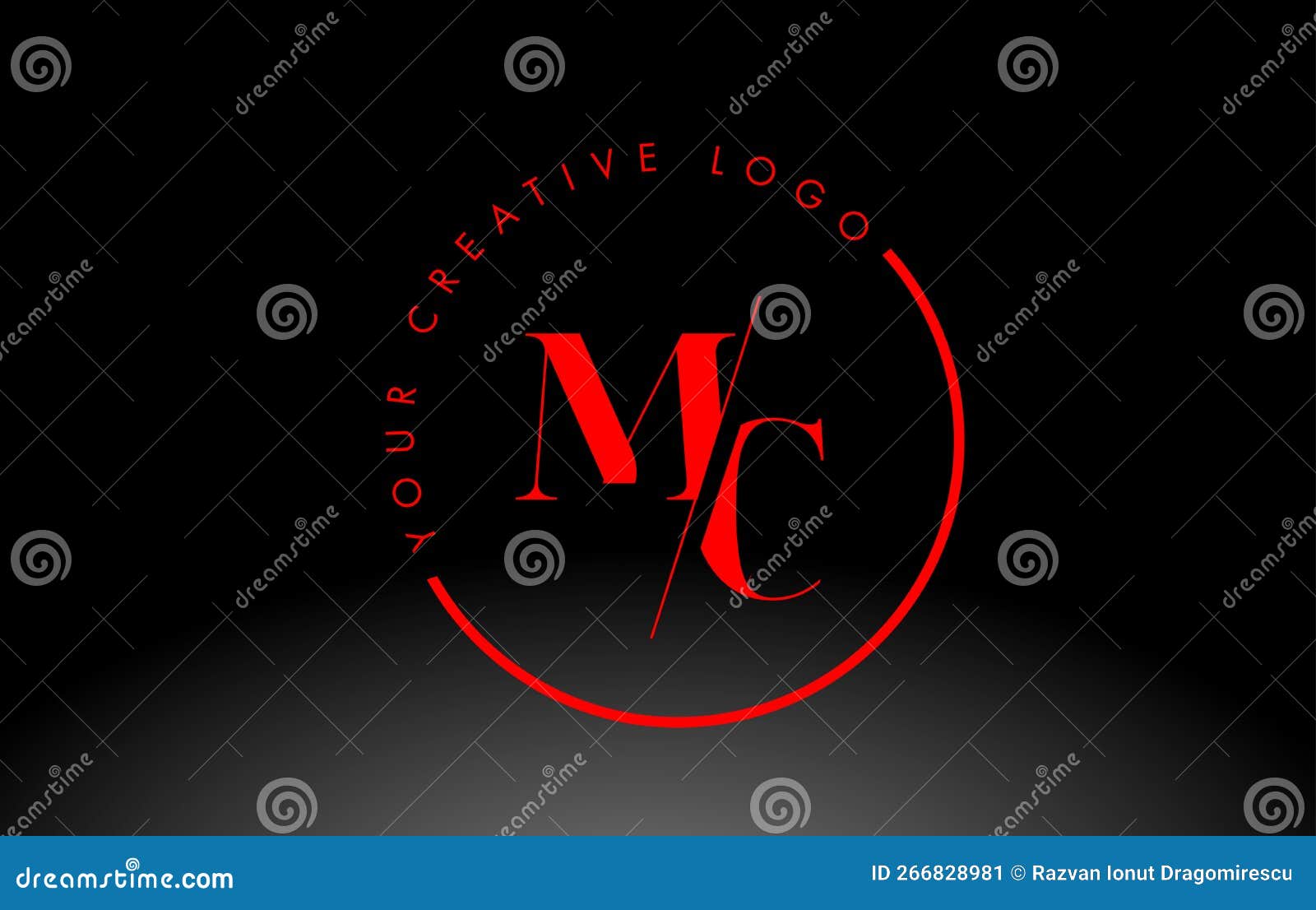 Red MC Serif Letter Logo Design with Creative Intersected Cut Stock ...