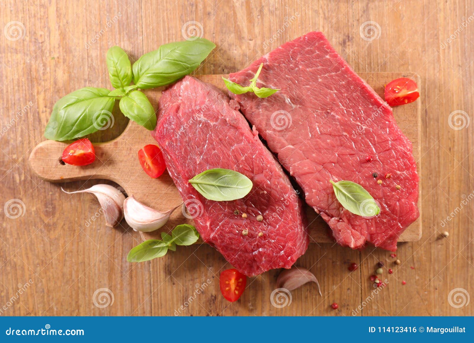 Red meat on board stock photo. Image of food, wood, view - 114123416