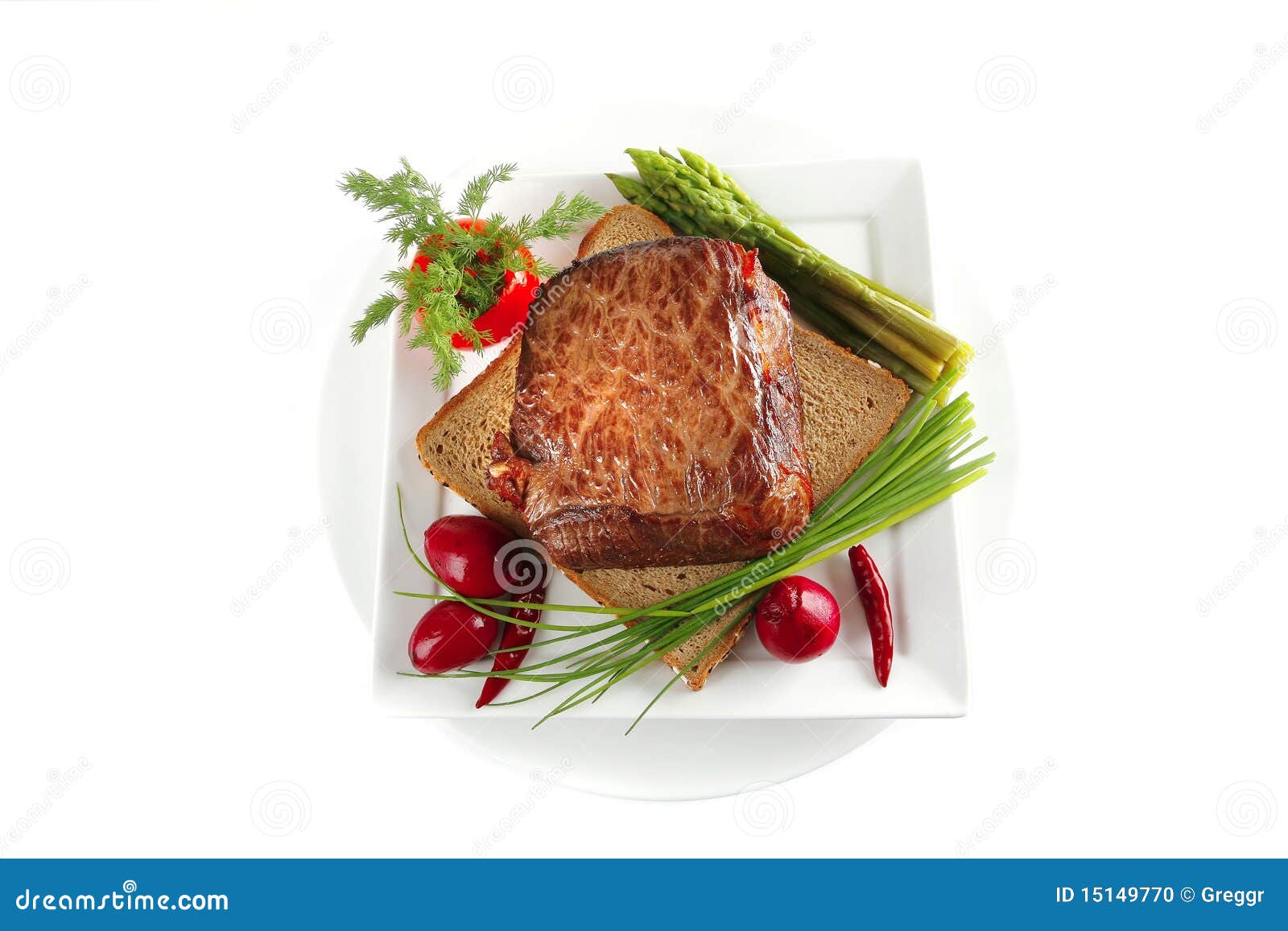 Red Meat on Bread with Vegetables Stock Photo - Image of meal, roasted ...