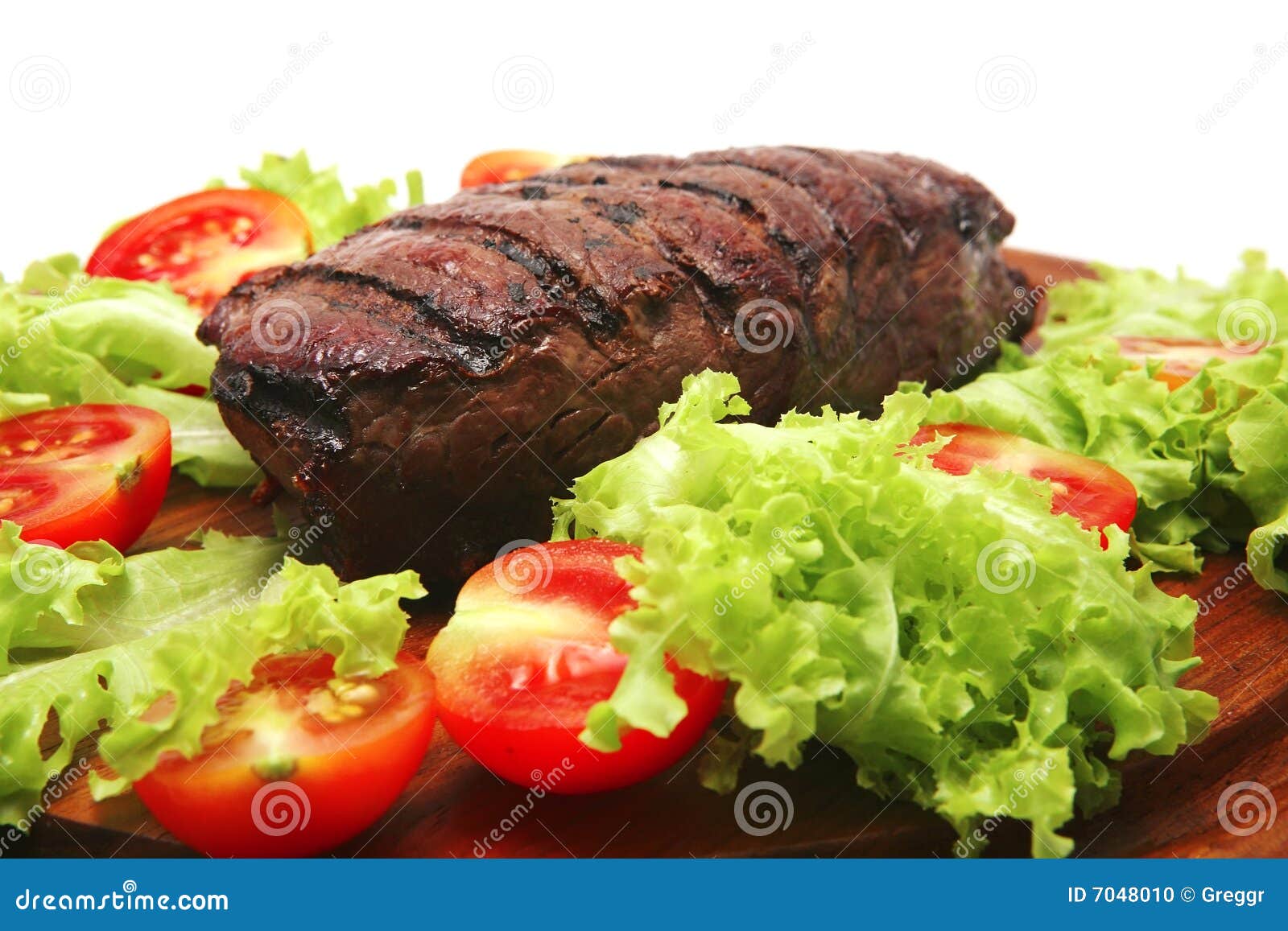 Red Meat Served on Wooden Plate with Vegetables Stock Photo - Image of ...