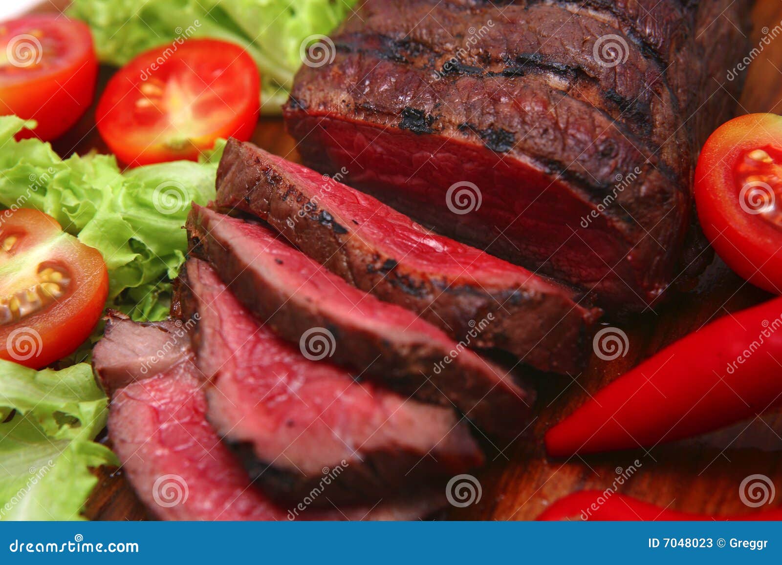 Red Meat Served on Wooden Plate with Vegetables Stock Image - Image of ...