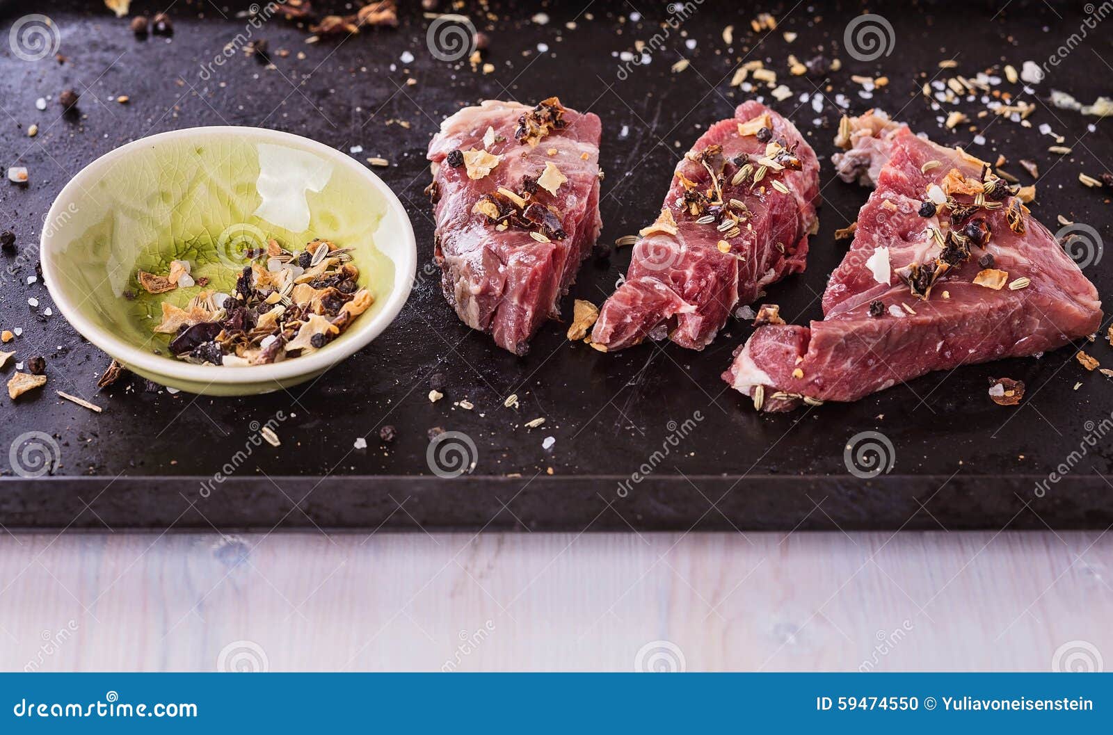 Red Meat and Spices Over Rustic Metal Background Stock Photo - Image of ...